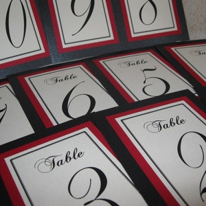 Black Shimmer, Red & Ivory Wedding Table Numbers Set of 10 Wedding ...