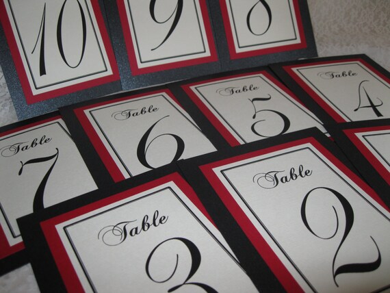Black Shimmer Red & Ivory Wedding Table Numbers Set of 10 - Etsy