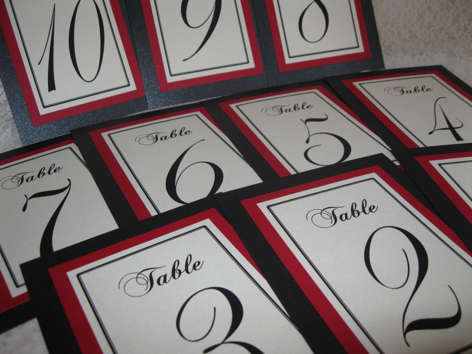 Black Shimmer, Red & Ivory Wedding Table Numbers Set of 10 Wedding ...