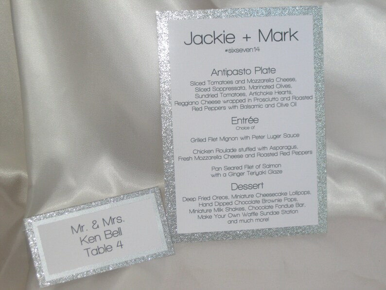 Silver Glitter Menu Wedding Bridal Shower Metallic Anniversary Party ...