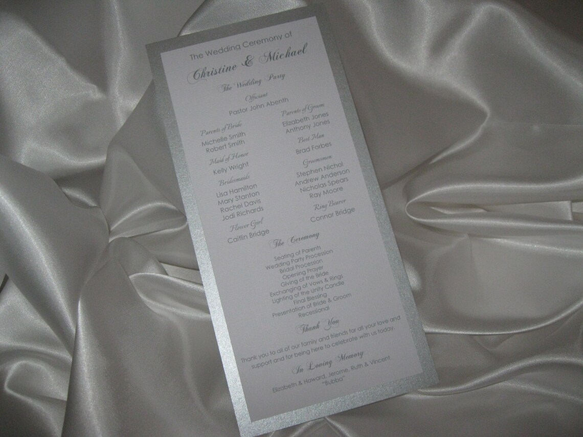Set of 100 Silver Shimmer Wedding Programs Anniversary Birthday ...