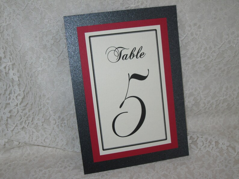 Black Shimmer, Red & Ivory Wedding Table Numbers Set of 10 Wedding ...
