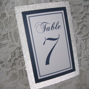 Silver Glitter & Navy Blue Wedding Table Numbers Set of 12 Personalized ...