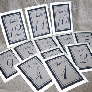 Silver Glitter & Navy Blue Wedding Table Numbers Set of 12 Personalized ...