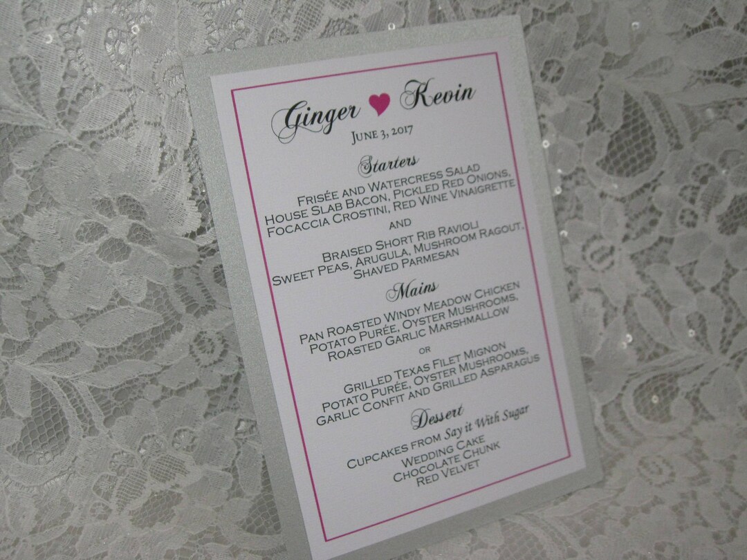 Silver Shimmer Menu Wedding Bridal Shower Metallic Anniversary Party ...