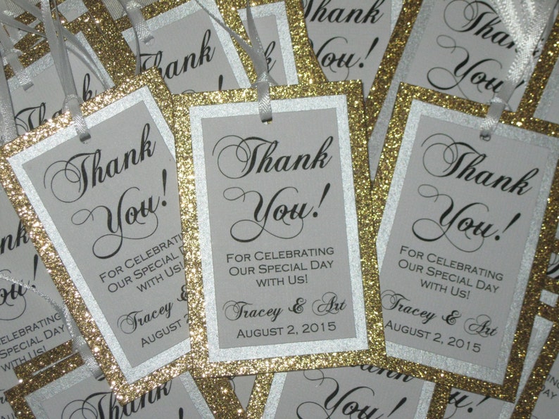 Gold Glitter, Silver & White Customized Personalized Tags Favors ...