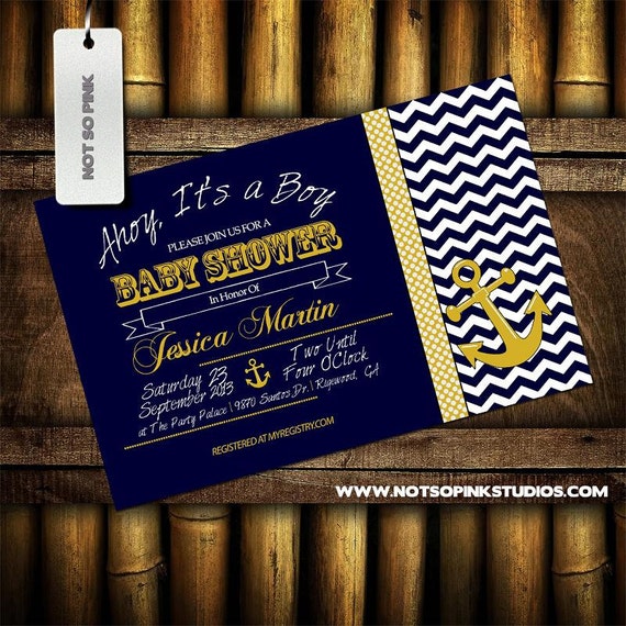 Chevron Nautical Baby Shower Invitations