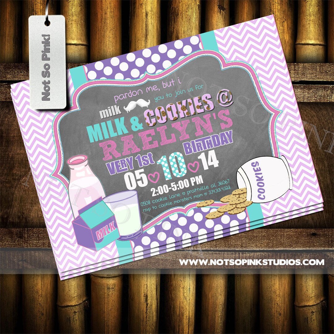 Yummy! Milk and Cookies Birthday Party Invitation - Polka Dot & Chevron ...