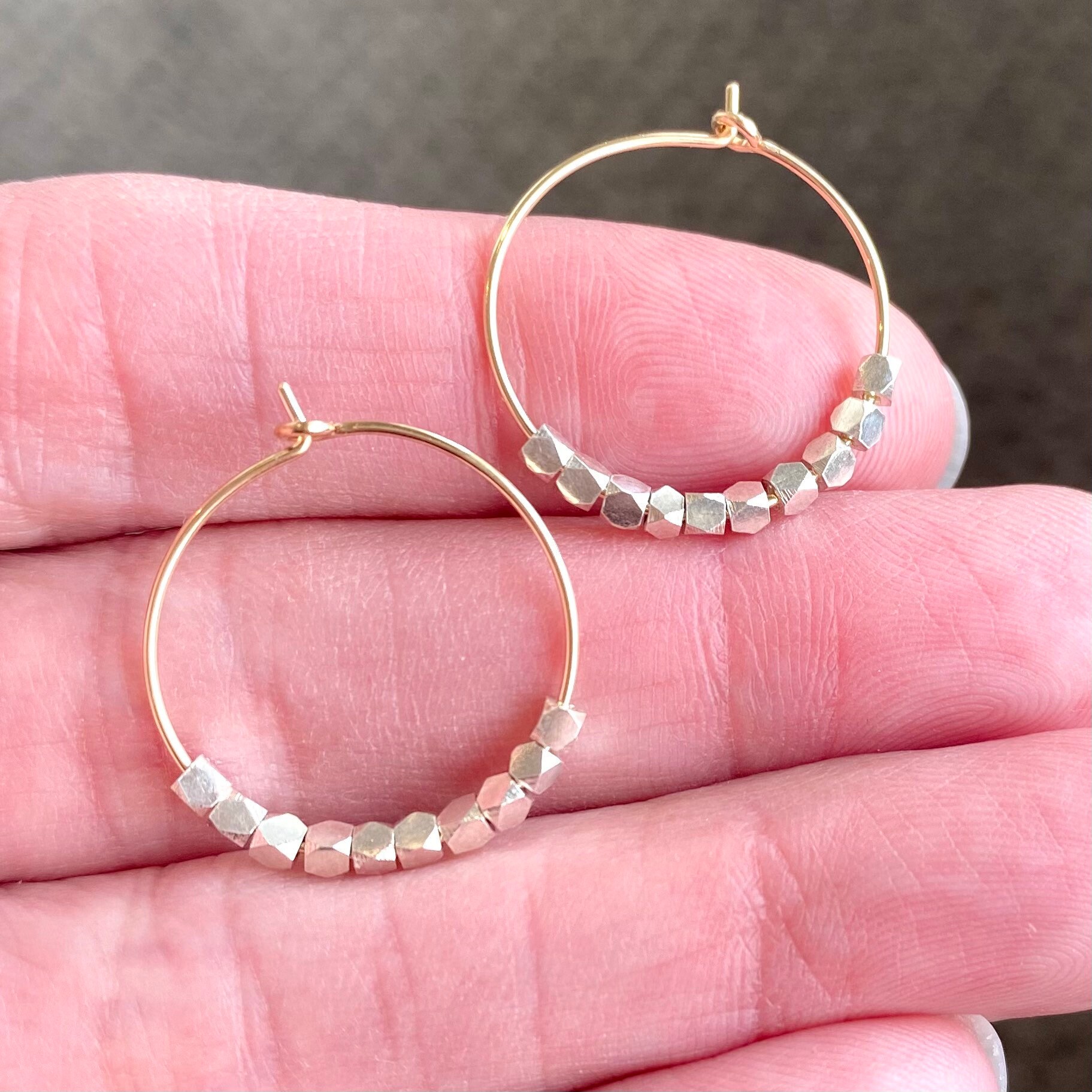 Mini Beaded Gold Hoop Earrings ~ Minimal Mixed Metal Tiny Faceted ...