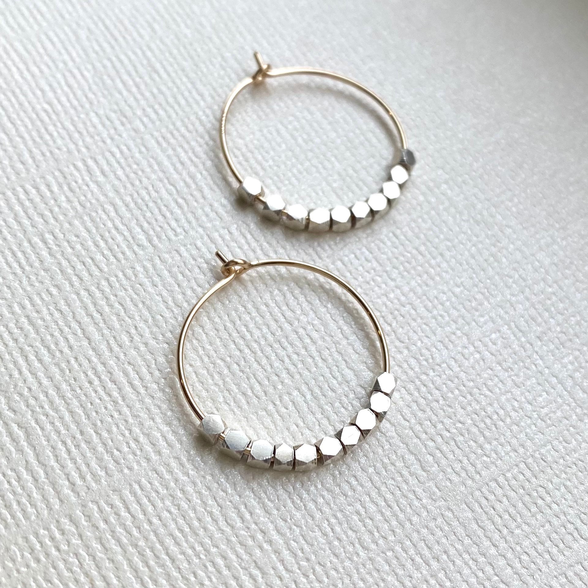 Mini Beaded Gold Hoop Earrings ~ Minimal Mixed Metal Tiny Faceted ...