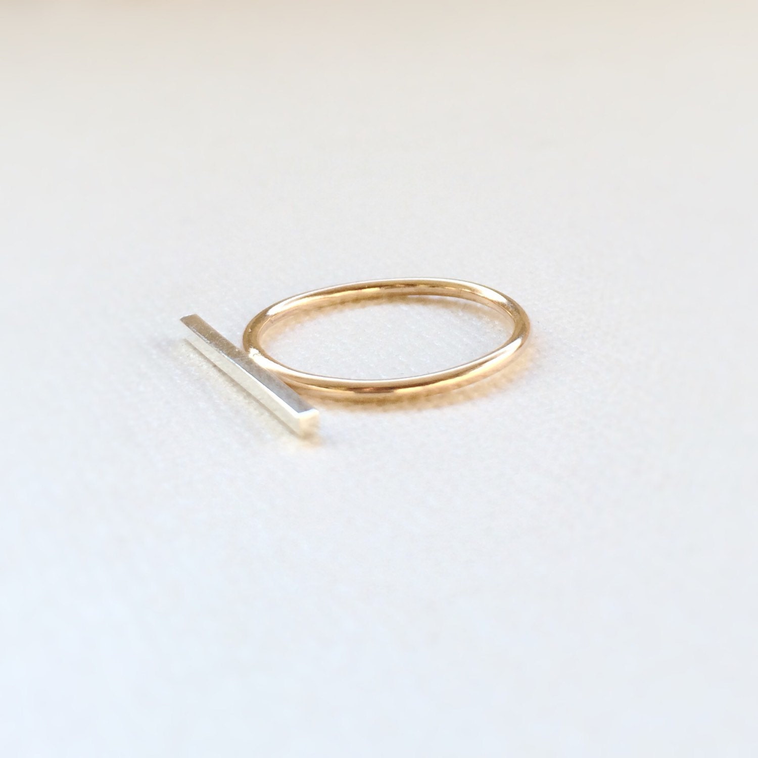 Mixed Metal Bar Ring Minimal 14k Gold Filled and Sterling | Etsy
