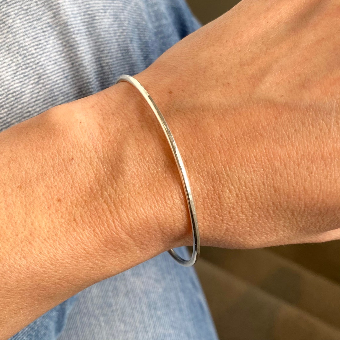Skinny Silver Cuff ~ Simple Hand Forged 2mm Sterling Cuff Bracelet ...