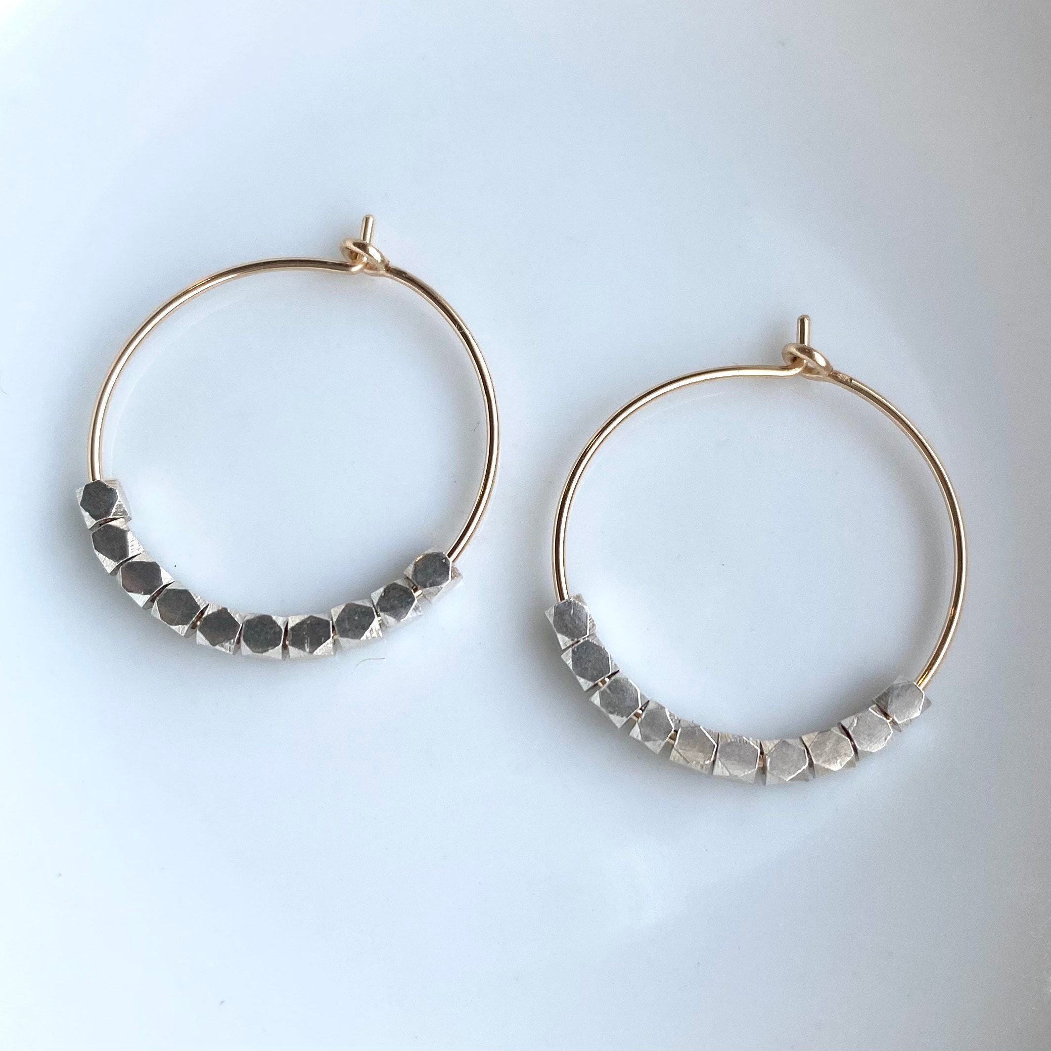 Mini Beaded Gold Hoop Earrings ~ Minimal Mixed Metal Tiny Faceted ...
