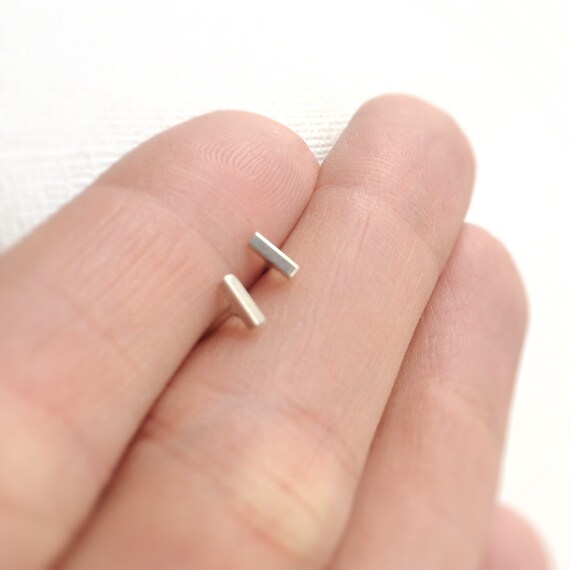 Tiny Silver Line Earrings Mini Sterling Silver Geometric Bar - Etsy