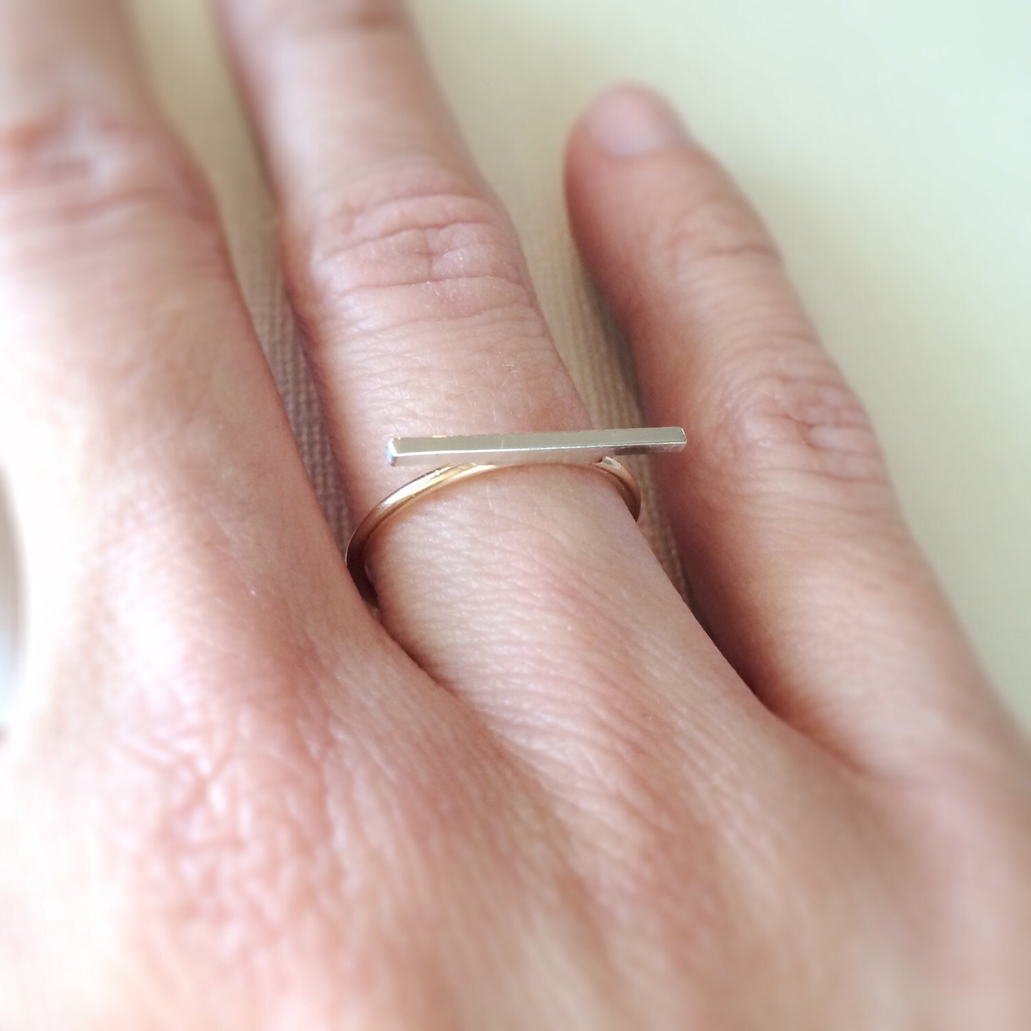 Mixed Metal Bar Ring Minimal 14k Gold Filled and Sterling | Etsy