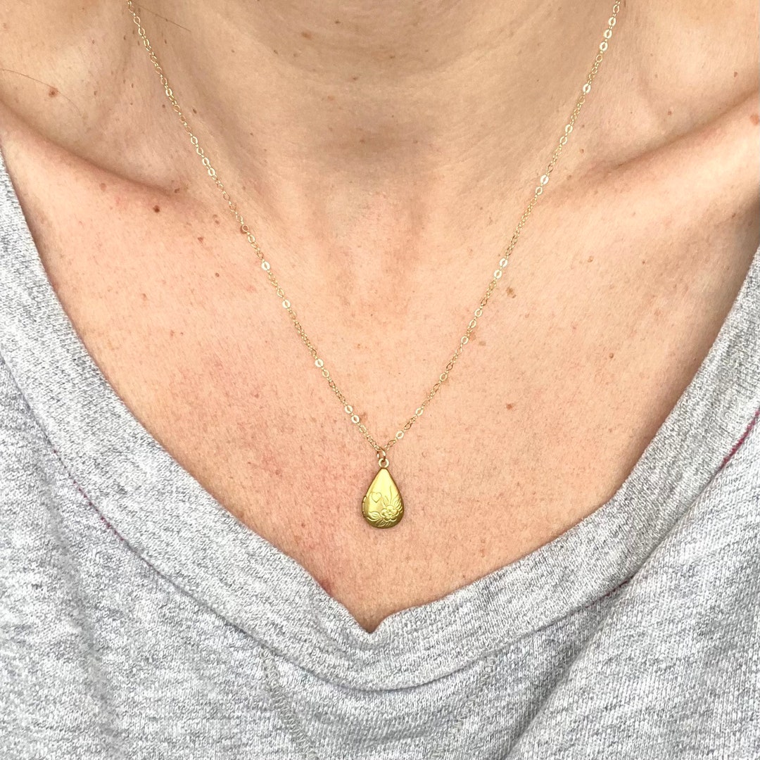 Tiny Teardrop Locket ~ Small Vintage Brass Pear Keepsake Pendant ...