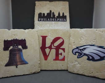 Philadelphia Skyline Sports Coaster Set 4 Stone Coasters Philly ...