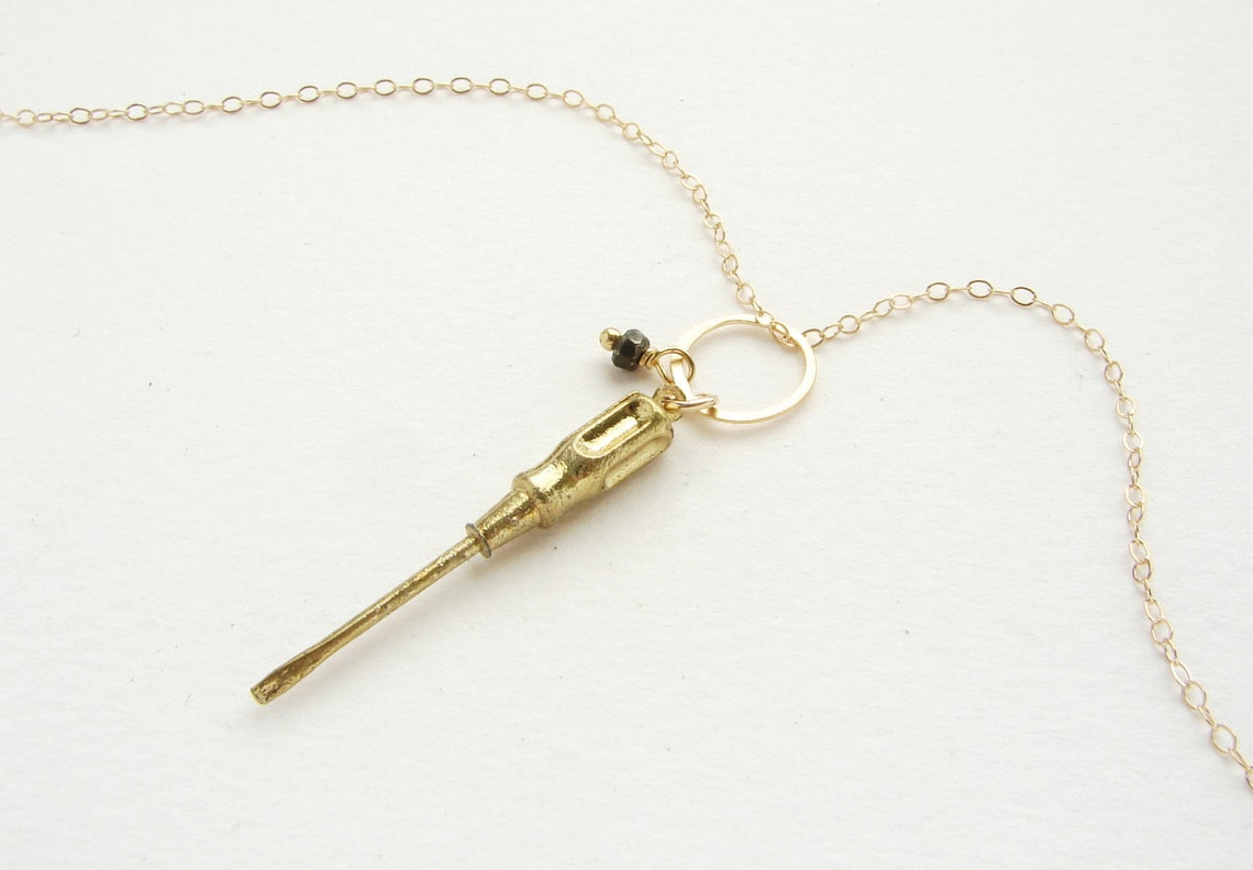 Tiny Screwdriver Necklace Miniature Golden Screwdriver | Etsy