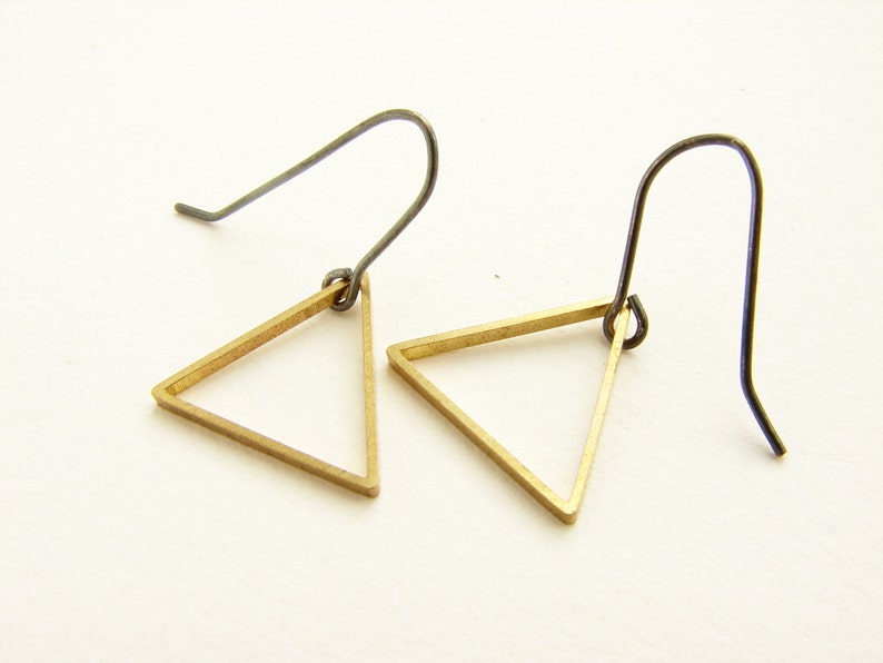Small Brass Triangle Earrings, Geometric Dangle Jewelry - Etsy