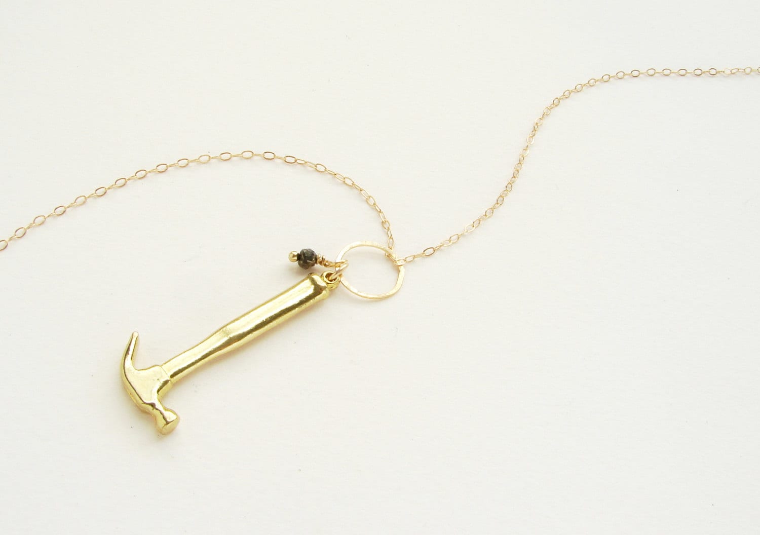 Golden Hammer Necklace miniature hammer charm pyrite stone | Etsy