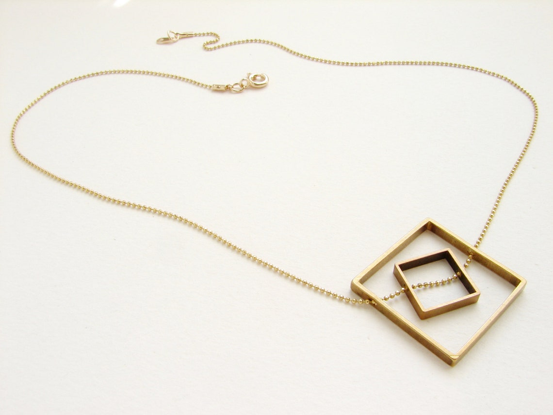 Square Statement Necklace, Square Pendant Necklace, Square in Square ...