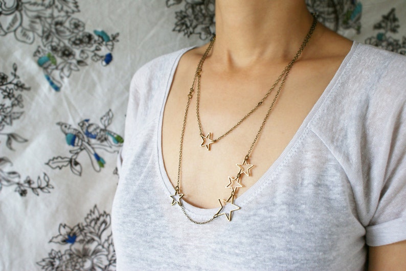 Layered Statement Necklace, Multiple Stars Long Necklace, Modern Boho ...