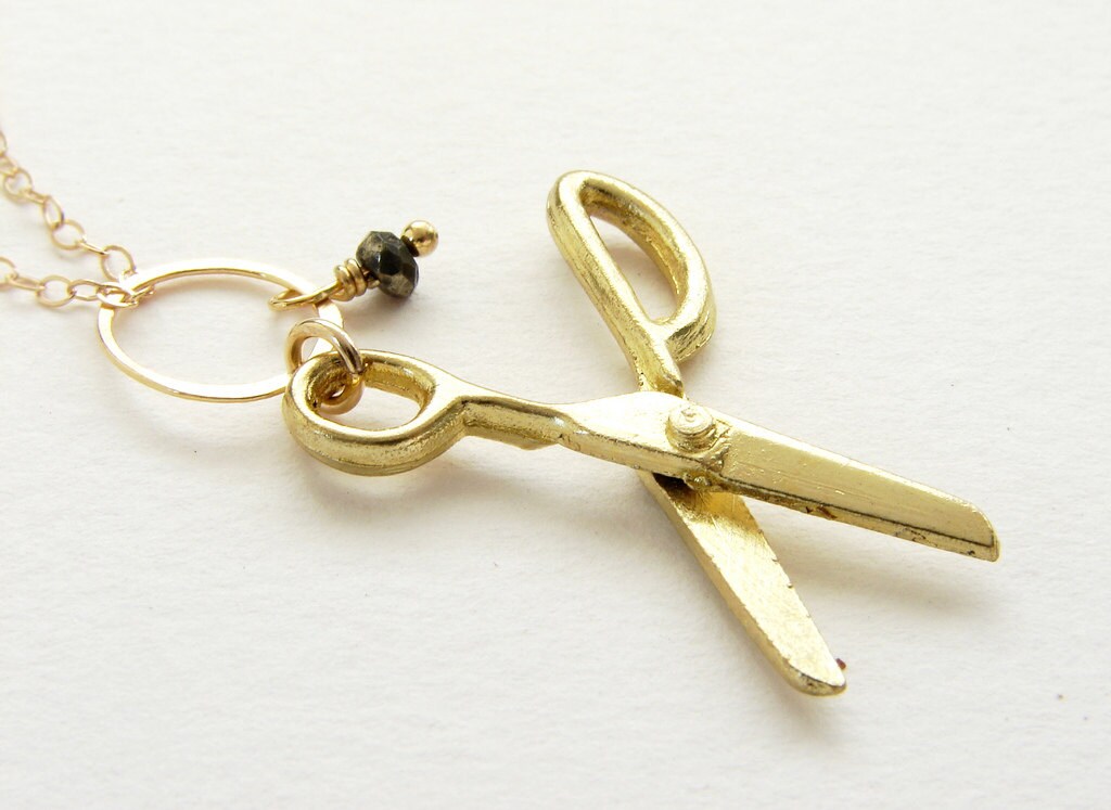 Gold Scissor Necklace miniature gold scissor charm pyrite | Etsy