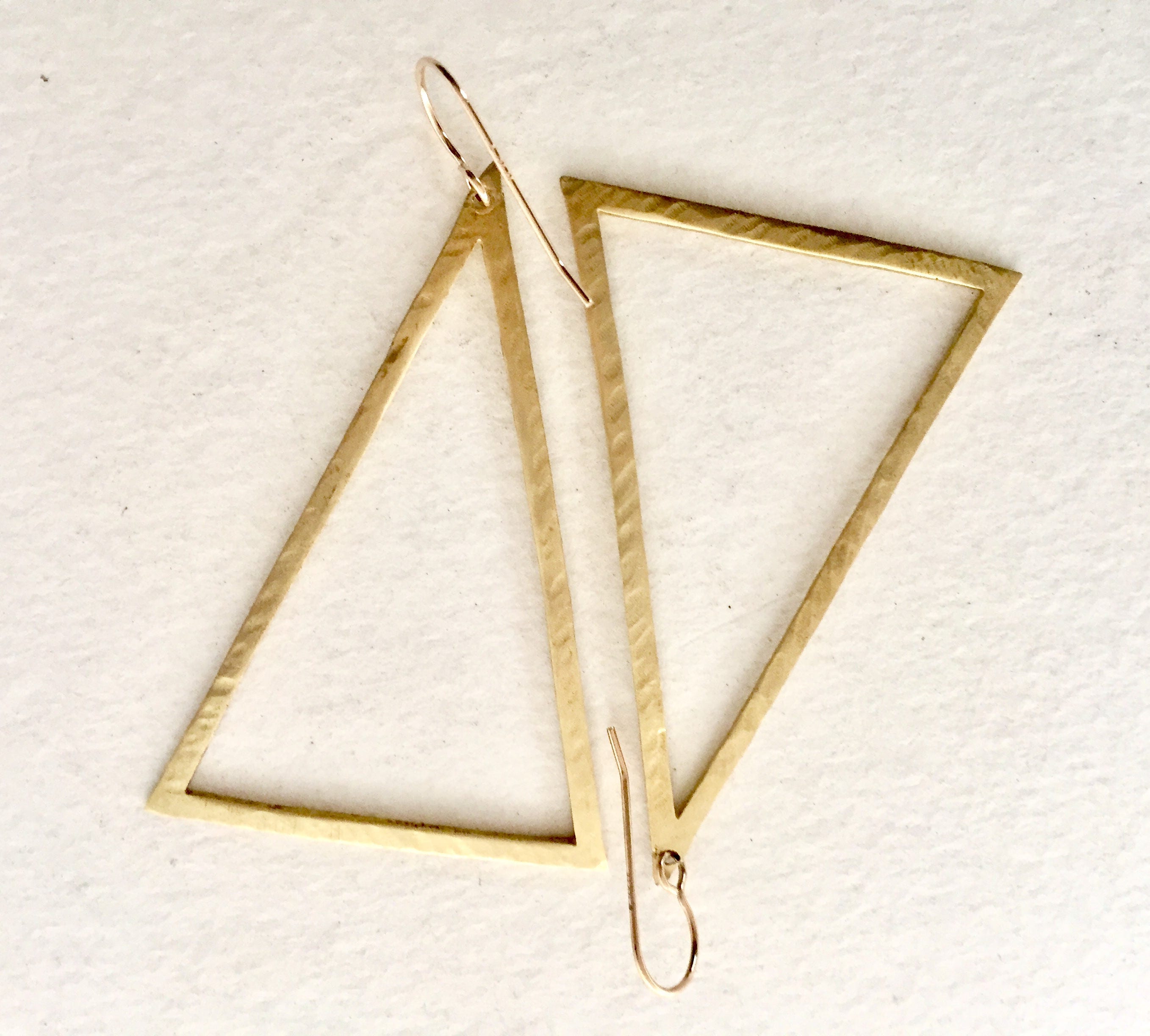 Large Gold Tone Brass Triangle Hoop Earrings, Statement Jewelry - Etsy