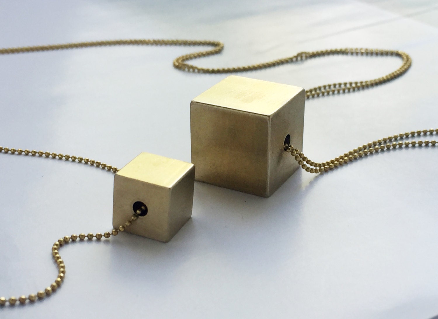 Brass Cube Pendant Necklace, 3D Geometric Jewelry - Etsy