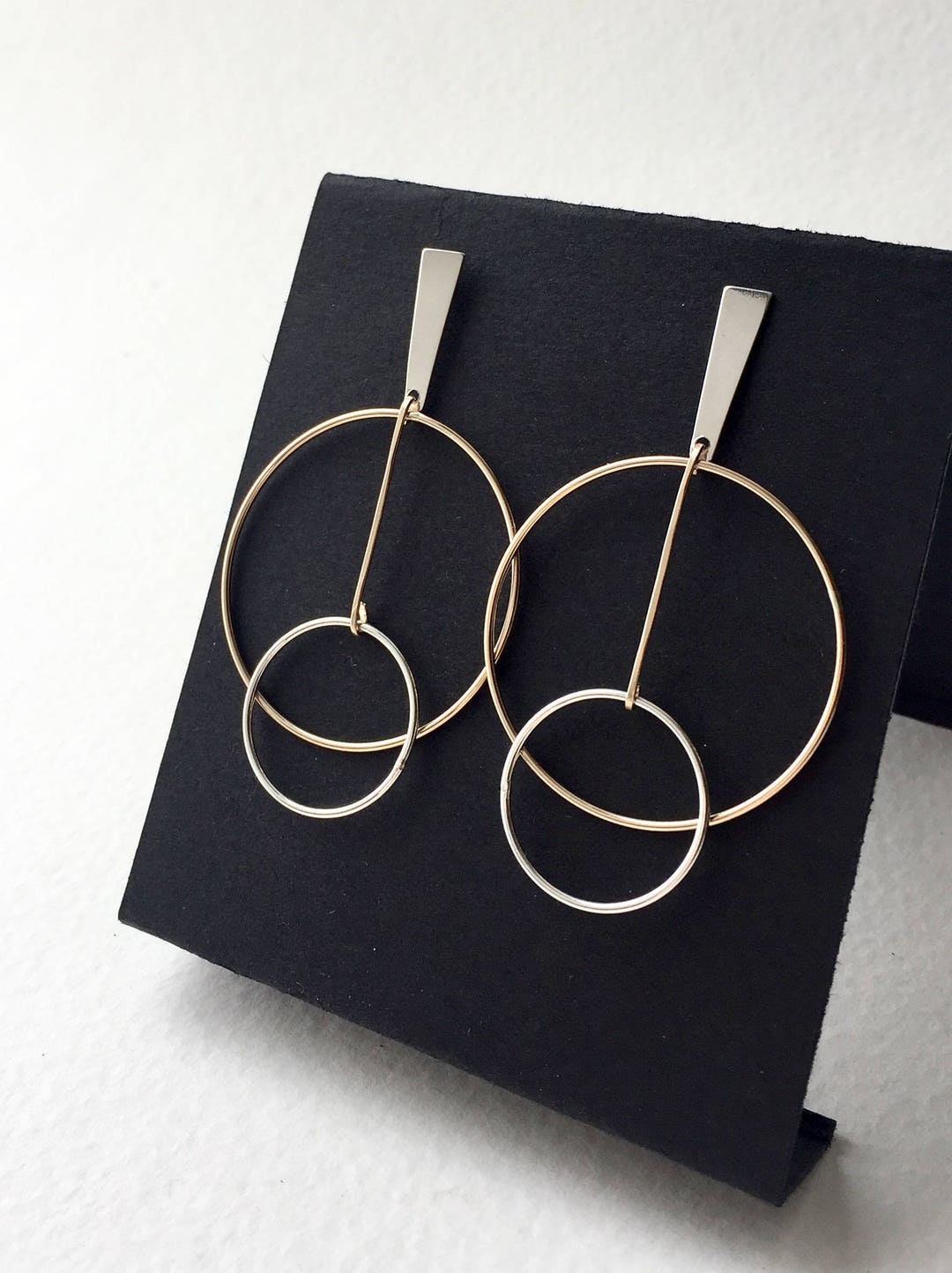 Pendulum Circle Earrings, Large Circle Hoop Earrings, Mixed Metal ...