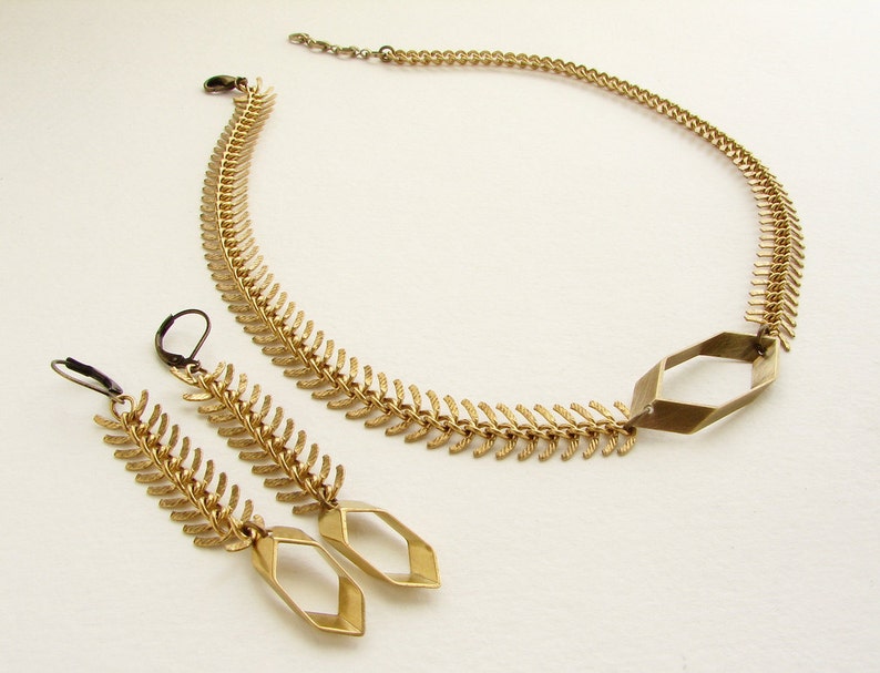 Spine Chain Statement Necklace Hexagon Link Necklace - Etsy