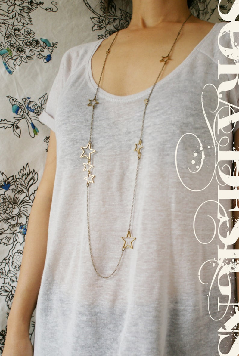 Layered Statement Necklace, Multiple Stars Long Necklace, Modern Boho ...