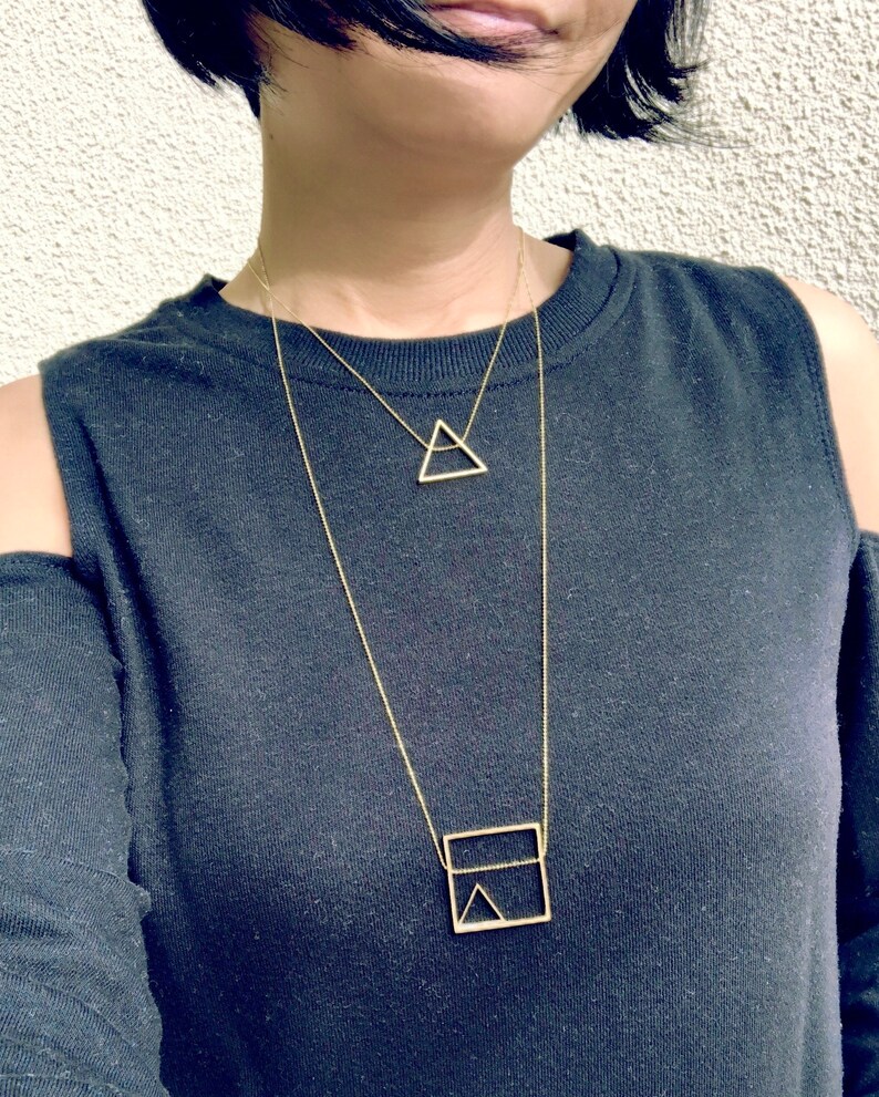 Square and Triangle Necklace Triangle Inside Square Zen - Etsy