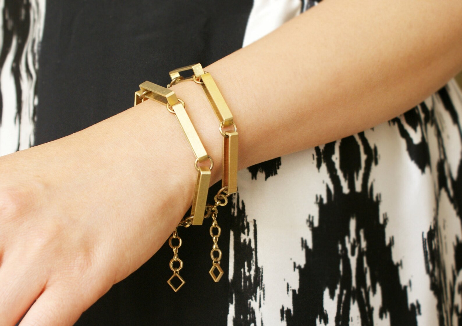 Chunky Chain Link Bangle Rectangular Link Cuff Geometric - Etsy
