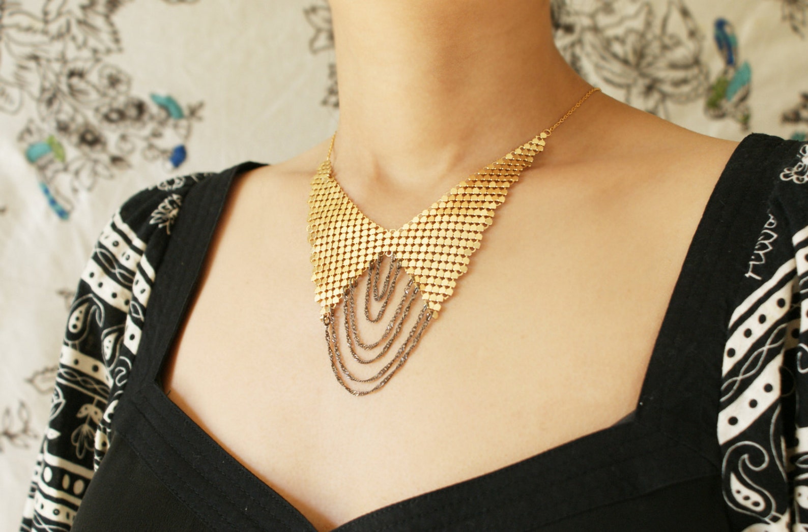 Mesh Bib Chocker Chainmail Collar Triangle Chain Tassel Gold - Etsy