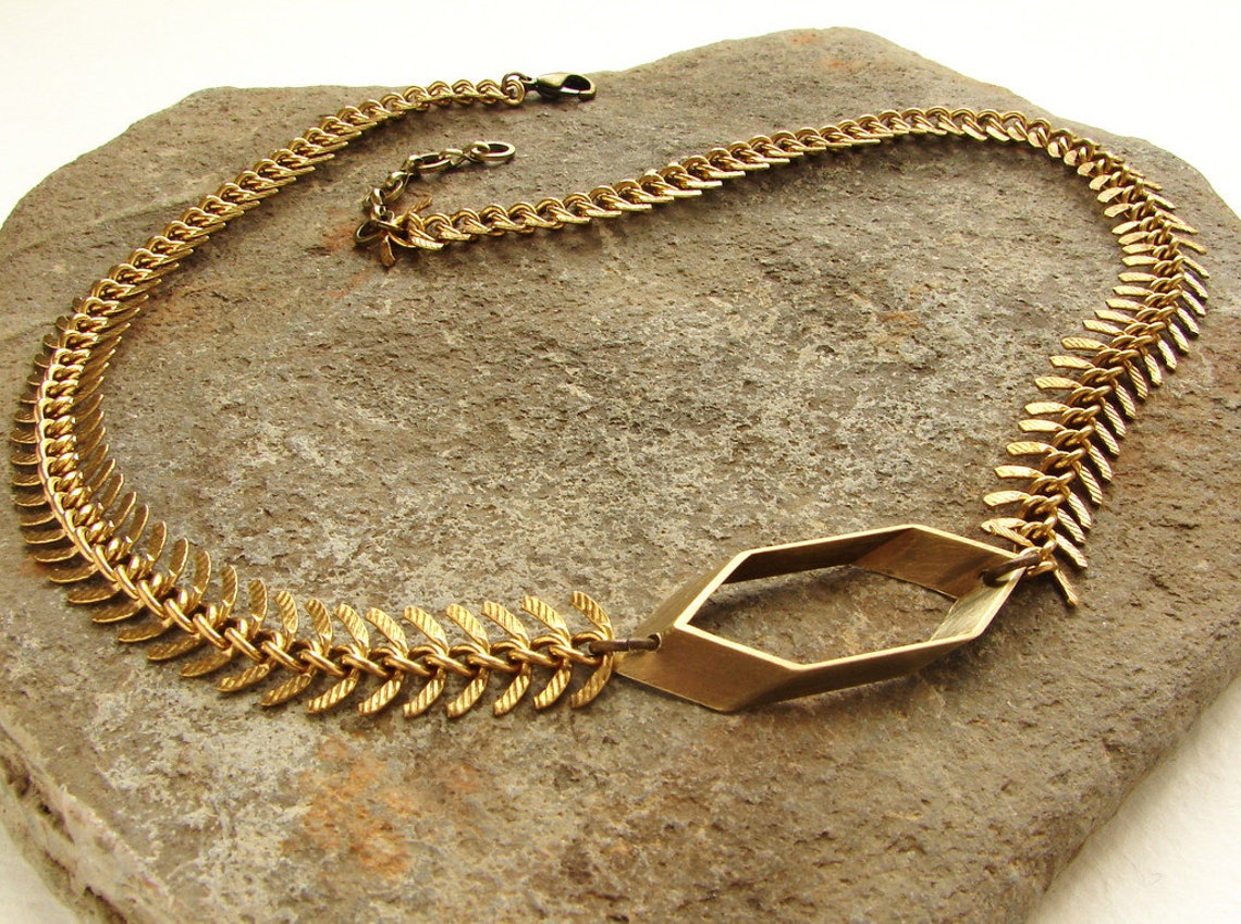 Spine Chain Statement Necklace Hexagon Link Necklace - Etsy