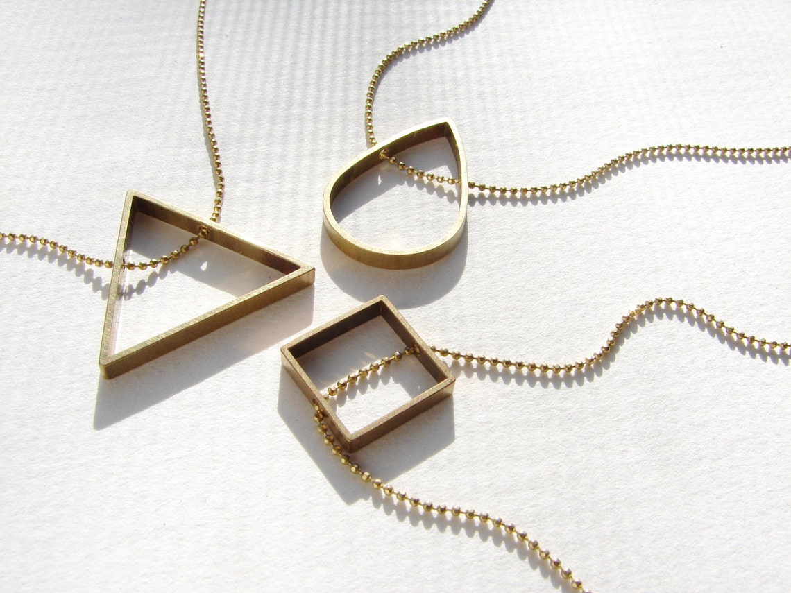 Geometric Brass Pendant Necklace, Teardrop Minimalist Jewelry - Etsy