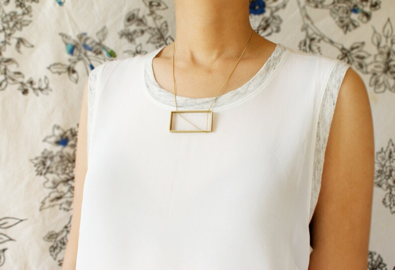 Rectangle Statement Necklace, Woven Chain Rectangular Pendant, Long ...