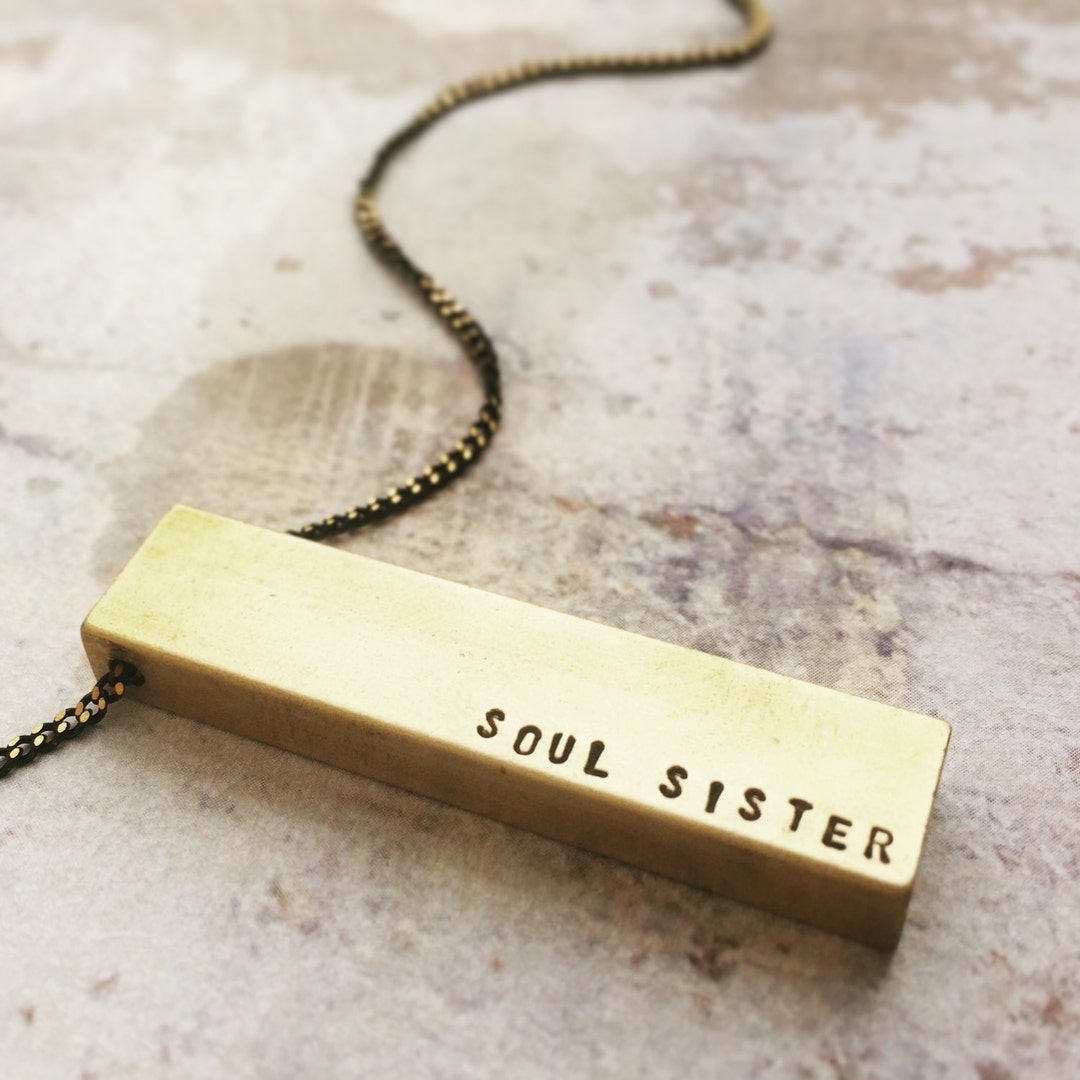 Personalized Brass Bar Necklace, Custom Hand Stamped Mantra Pendant - Etsy