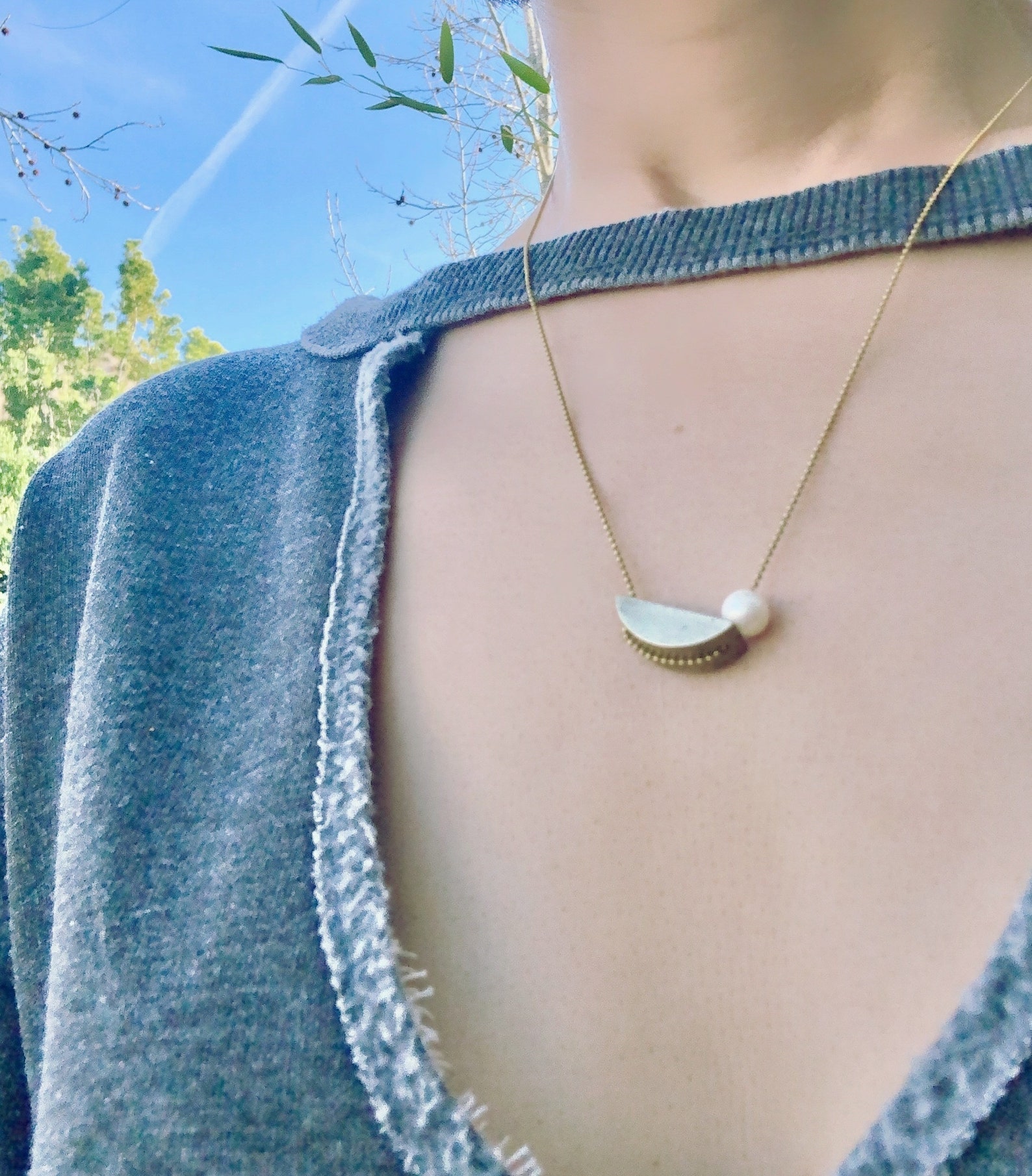 Abstract Half Moon Necklace Contemporary Pearl Necklace - Etsy