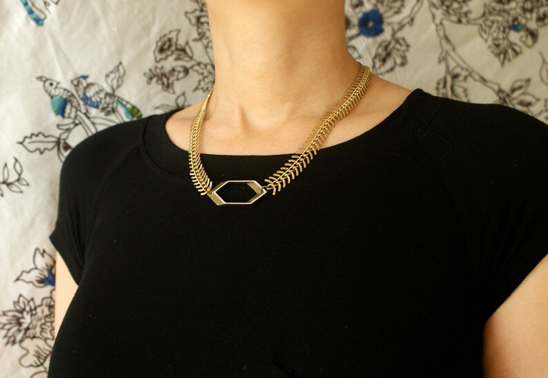 Spine Chain Statement Necklace Hexagon Link Necklace - Etsy