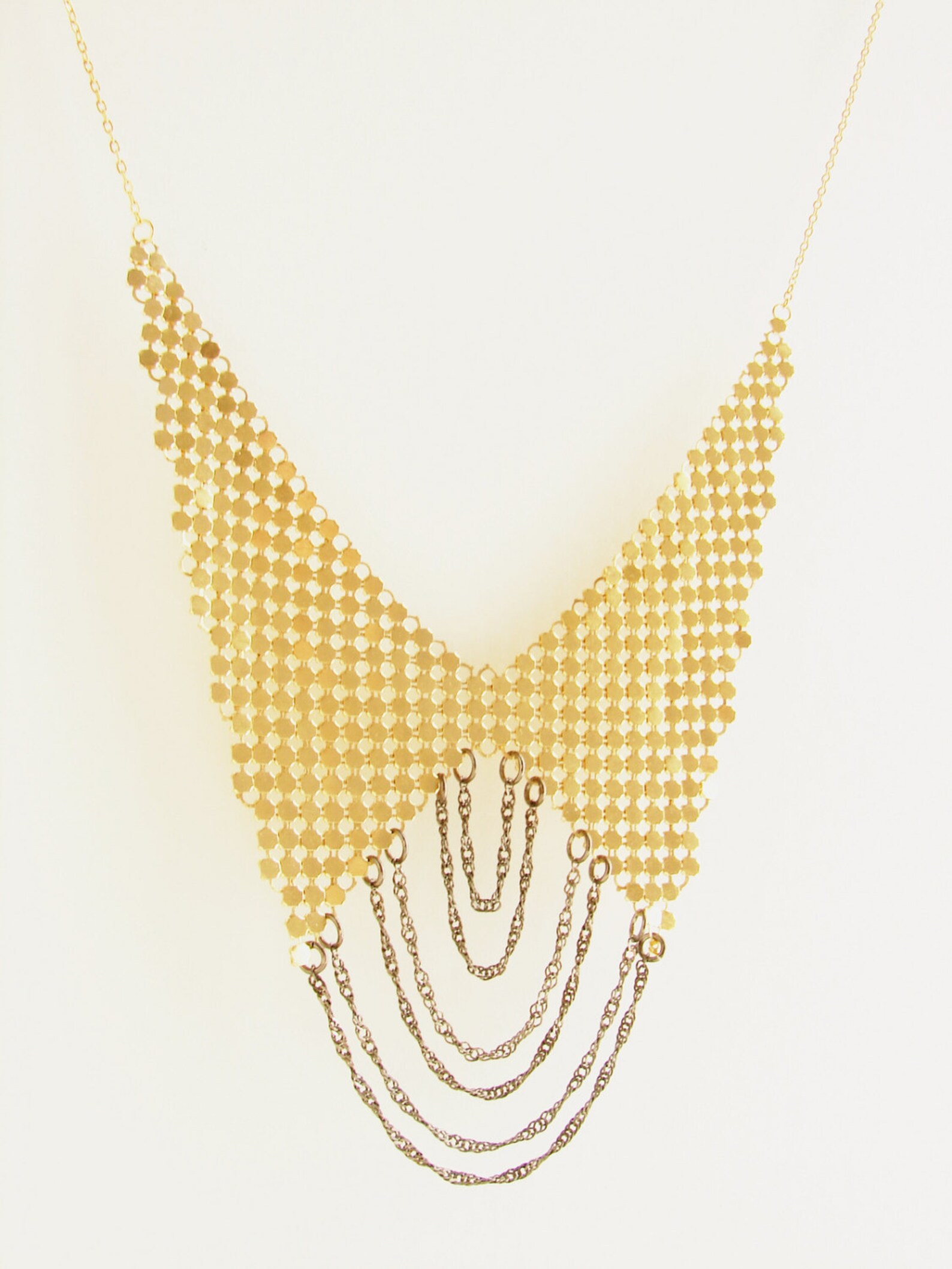 Mesh Bib Chocker Chainmail Collar Triangle Chain Tassel Gold - Etsy