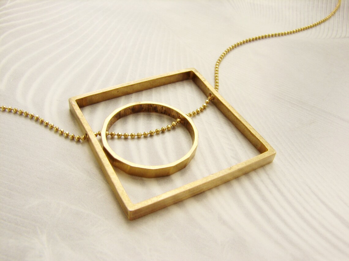 Square and Triangle Necklace triangle inside square zen | Etsy