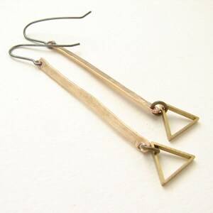 Triangle Drop Earrings, Gold Bar Triangle Drop, Brass Jewelry, Open ...