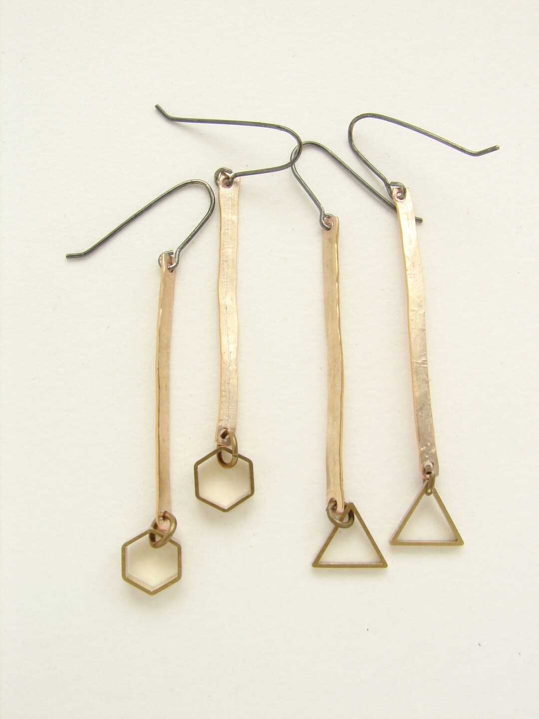 Triangle Drop Earrings, Gold Bar Triangle Drop, Brass Jewelry, Open ...