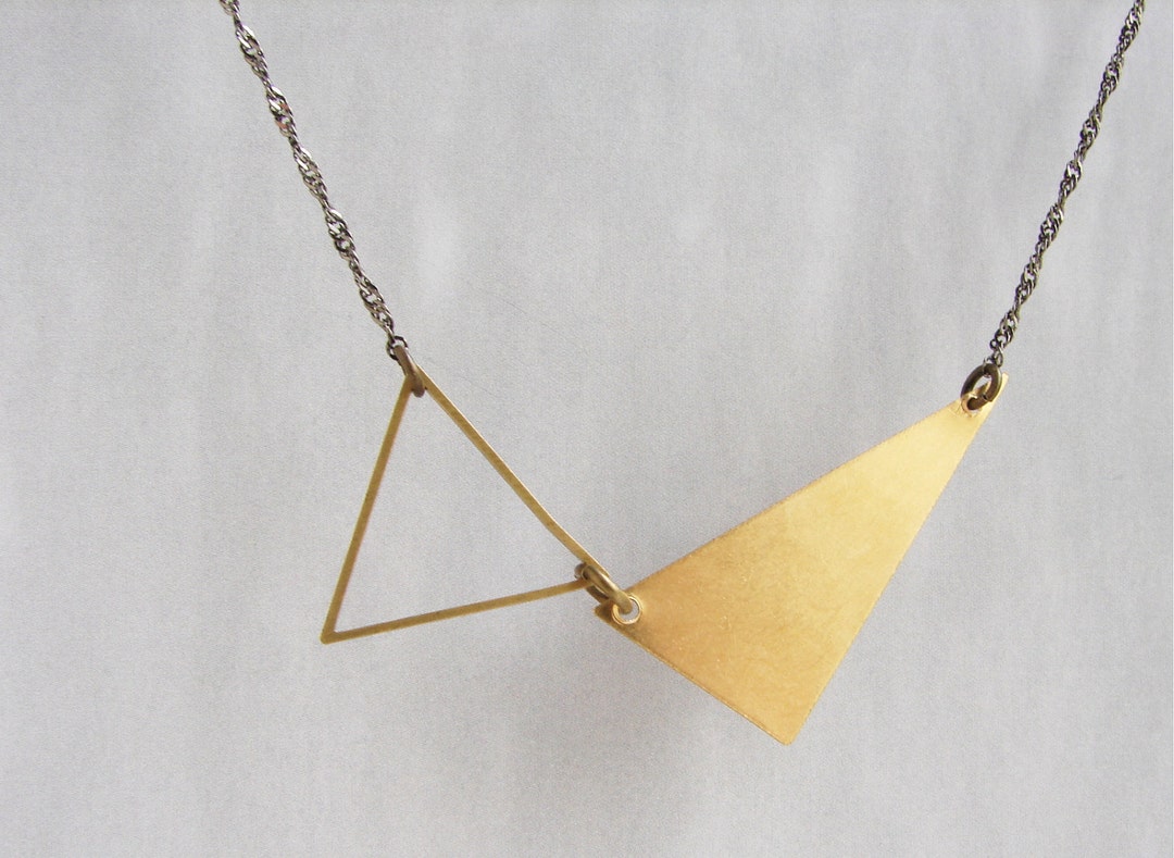 Right Triangle Necklace, Geometric Pendant, Double Triangle Pendant ...