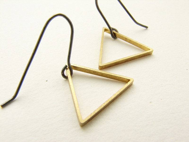 Small Brass Triangle Earrings, Geometric Dangle Jewelry - Etsy