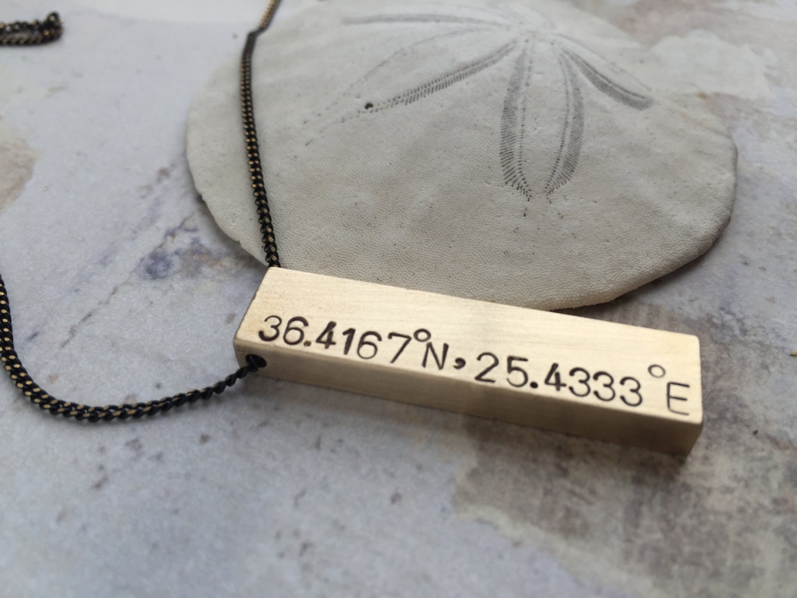 Custom Coordinates Necklace, Hand Stamped Brass Bar, Personalized ...