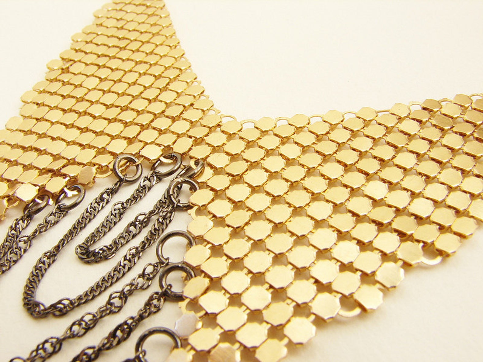Mesh Bib Chocker Chainmail Collar Triangle Chain Tassel Gold - Etsy