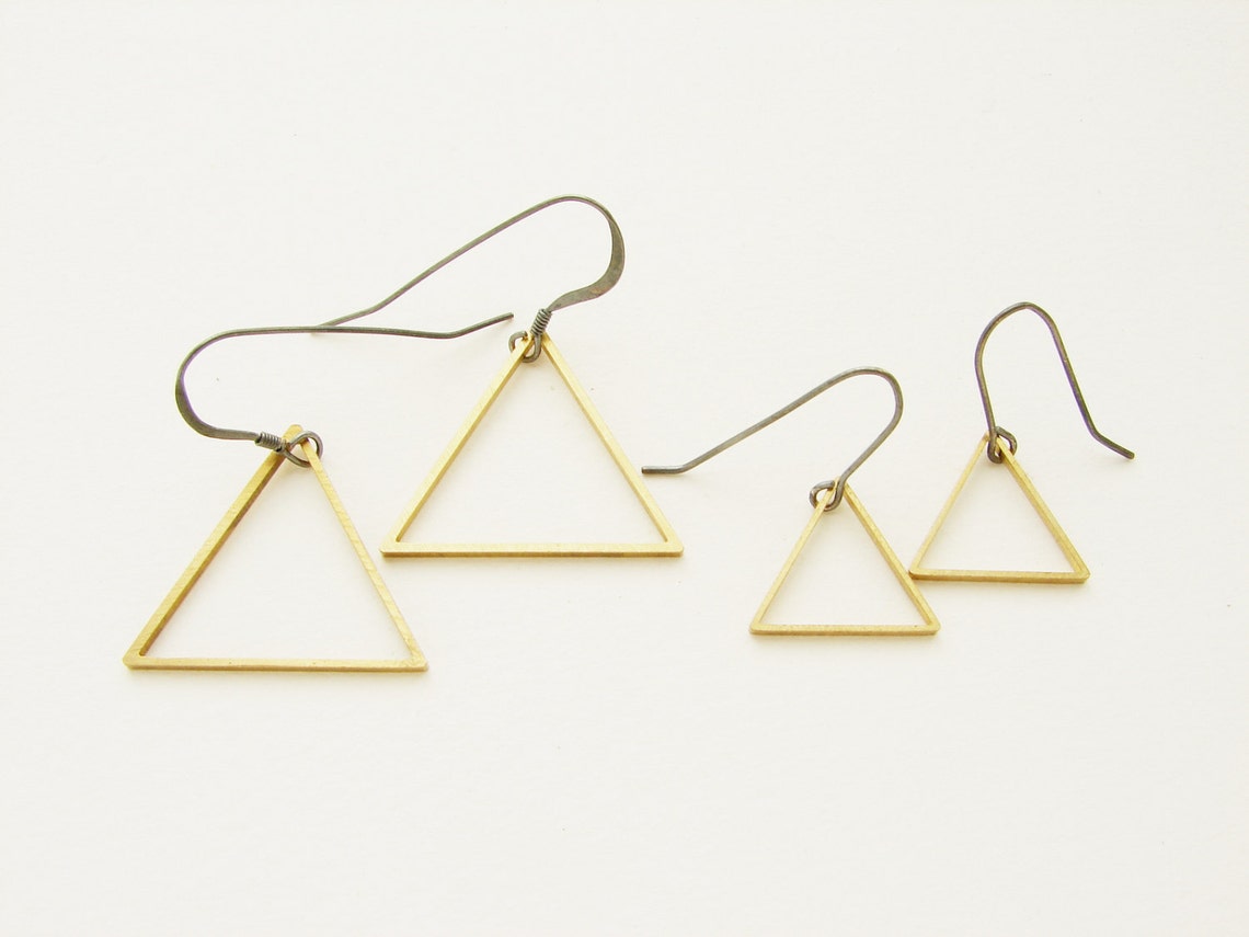 Small Brass Triangle Earrings, Geometric Dangle Jewelry - Etsy
